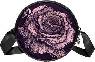 Generic Circle Sac &agrave; bandouli&egrave;re pour femme, violet et noir, petit sac &agrave; bandouli&egrave;re avec fermeture &eacute;clair, bretelles r&eacute;glables, sac &agrave; main rond d&eacute;contract&eacute; p