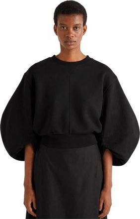 Meimeij Femme, Sweatshirts et sweats &agrave; capuche, Noir, Taille: 44 FR Blouse &agrave; col rond avec manches ballon en tissu textur&eacute;