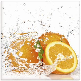 Artland Wanddeko Glasbilder Wandbild Glas Bild einteilig 40x40 cm Quadratisch Fr&uuml;chte im Wasser Obst Orange Frucht Cocktails Bar Modern T5UI