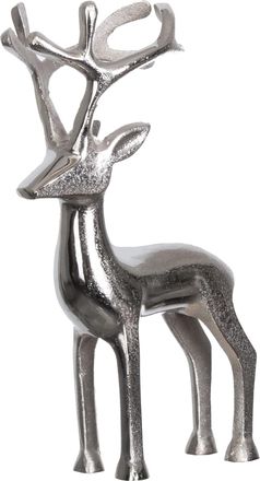 Brandsseller Dekofigur Rentier Weihnachtsdeko Deko Hirsch Aluminium Silber 26,5 cm hoch