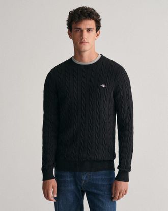 GANT Strickpullover COTTON CABLE C-NECK mit Wappen-Logostickerei auf der Brust