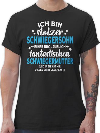 Shirtracer T-Shirt Herren - Spr&uuml;che Statement - Stolzer Schwiegersohn I Schwiegermutter Sie hat Mir Dieses Shirt geschenkt I - 3XL - Schwarz - Geschenke f&uuml;r schw