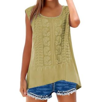 Generic D&eacute;bardeurs d&eacute;t&eacute; en lin pour femmes, col carr&eacute;, broderie vintage, chemises sans manches, chemises d&eacute;contract&eacute;es et tendance pour femmes, chemisiers, v&ecirc;