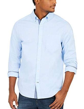 Nautica Classic Fit Stretch Solid Long Sleeve Button Down Shirt Chemise à Bouton Bas, Bleu français Clair, L Homme