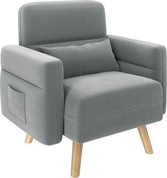 Yaheetech Fauteuil de Salon en Tissu Dossier Ergonomique Poches Latérales, Fauteuil dappoint avec Pieds en Bois, Chaise de Chambre à Coucher Confortable pour Sa