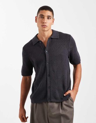 Levi's Camp-Hemd aus offenmaschigem Strick in Anthrazit-Grau