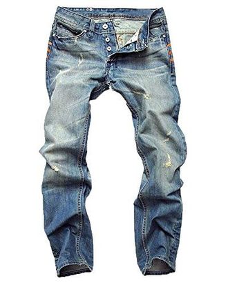 ShiFan Hommes D&eacute;chir&eacute; Aux Denim Pantalon Bleached Jean Droit Straight Fit Jeans Bleu Clair 30