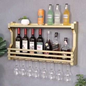 Generic Schwebendes Weinregal, Wandmontiertes Weinregal, Industrieller Stil, Sicherheitsgeländer-Design, Starke Tragfähigkeit, für Esszimmer, Küche, Café(Gold