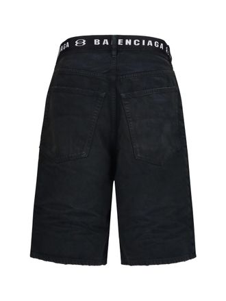 Balenciaga Mens Belted Shorts Dark Brown-Black Cotton Bermuda Brown/black