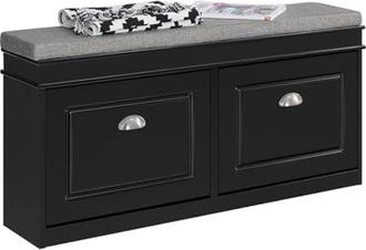 SoBuy Meuble Chaussure Rangement Chaussure Banc Chaussures Entrée - 2 Abattants avec Coussin Amovible, Coffre de Rangement Étagère pour Entrée Étroit Bois L