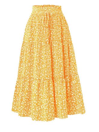 Onsoyours seiveini Blumenrock Damen Lang Elegant Sommerrock Hohe Taille Elastisch Boho Rock Blumen R&ouml;cke A-Linie Chic Gedruckt Maxirock Flowy Retro A Gelb XL