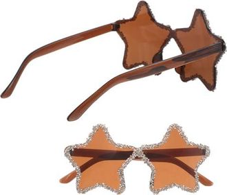 Minkissy Lot de 2 Lunettes de Soleil sans Monture D&eacute;toile Marron Clair Orn&eacute;es de Cristaux, Lunettes de Plage Amusantes pour Femmes, Accessoires Ludiques pour F