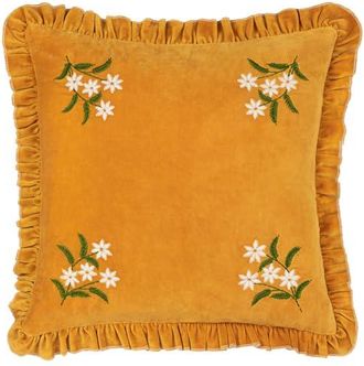 furn. Gänseblümchen-Kissen, Bestickt, Baumwolle, Samt, Polyester, gefüllt, goldfarben