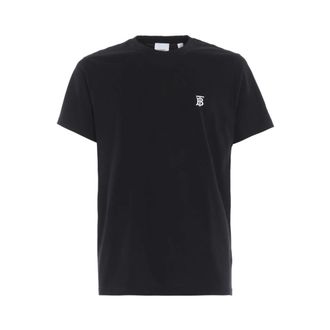 Burberry Schwarzes T-Shirt mit gesticktem Logo - - Tops - Herren - Schwarzk - S