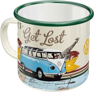Nostalgic Art Retro Emaille-Tasse, 360 ml, VW Bulli - Lets Get Lost - Volkswagen Bus Geschenk-Idee, Original Lizenzprodukt (OLP), Camping-Becher, Vintage Design
