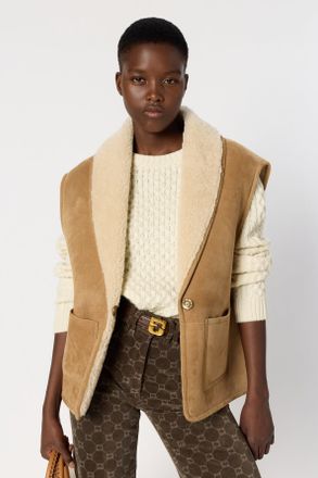 Gerard Darel Veste sans manche en peau lain&eacute;e - LYDIA - Paille