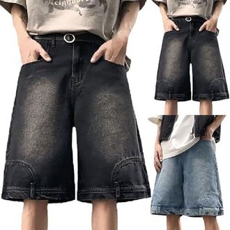 Generic Short de skateboard pour homme - Short baggy en jean - Short hipster tendance - Jambe large - Streetdance - Harajuku - Short Y2K Streetwear - Boxer te