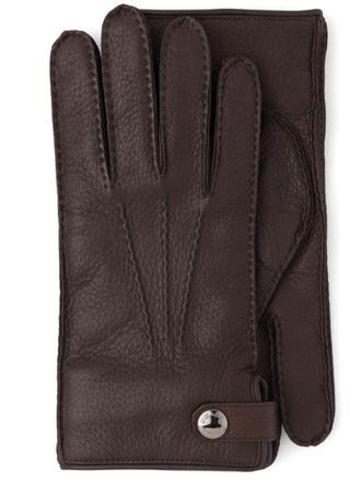 Prada gants en cuir à boutons pression - Marron