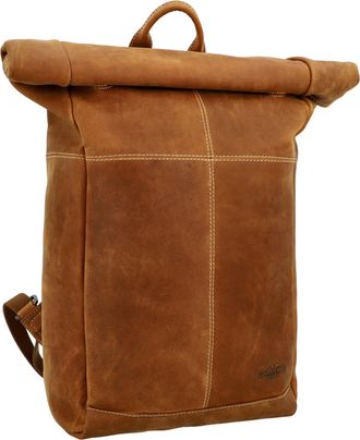 Gusti Leder Rucksack - Joy Rolltop Tagesrucksack in Braun Leder für Damen & Herren, Kurierrucksack mit Laptopfach 15, Vintage City- & Outdoorrucksack