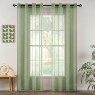 Miulee Sheer Voile Vorhang mit Ösen Transparente Optik Gardine Ösenvorhang Ösenschal Transparent Durchsichtig für Schlafzimmer Wohnzimmer 140x260 cm (B x H) 