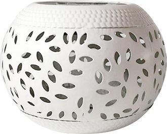 Luxshiny Dekorative Solar Gartenlampe aus Wei&szlig;em Eisen mit Keramik Imitat Wetterfeste Solarlampe f&uuml;r Hof Rasen und Au&szlig;enbereich