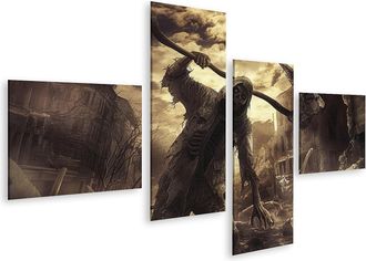 Islandburner Bild auf Leinwand Sensenmann in der zerst&ouml;rten Stadt f&uuml;r Wohnzimmer Horrorfans Tattoo Studio Bilder Wandbilder Poster