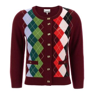 Ganni Check Cardigan - - Knitwear - Damen - Rot - 2XS