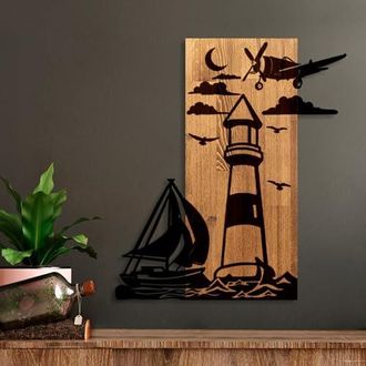 Wallity Elegant Decorative Wooden Wall Accessory, Walnut & Black, 52 x 58 x 3 cm | 50% Wood (3 cm) & 50% Metal (1.5 cm) | Unique Design for Modern Spaces