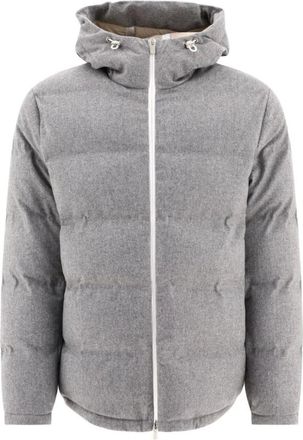 Brunello Cucinelli Homme, Vestes, Gris, Taille: XL Doudoune à Capuche Rembourrée et Zippée