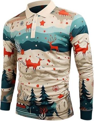 Generic Chemise No&euml;l Homme Manches Longues, Chemise Homme Noel Imprim&eacute; Polo No&euml;l Renne Flocons De Neige Col &Agrave; Revers Tops Chemisier Dr&ocirc;le Chemises Amusante Ch