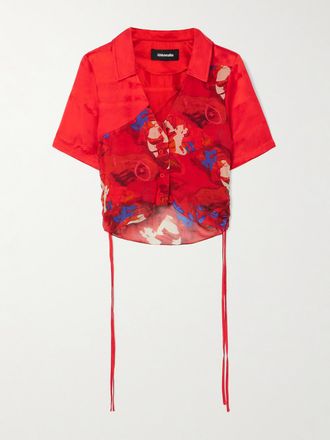 Ahluwalia Studio Haut En Satin Et En Mousseline Imprimée À Superposition Priya - Rouge