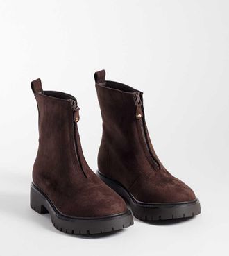 London Rebel bottines &eacute;paisses &agrave; zip devant Carolina marron