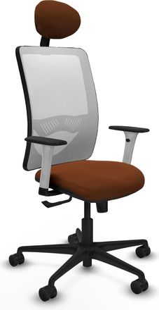 Piqueras y Crespo Brauner Schreibtischstuhl Zulema mit wei&szlig;en und schwarzen Armlehnen, h&ouml;henverstellbarer Lendenwirbelst&uuml;tze und festem Kopfteil, ausgestattet mit 3 Pos
