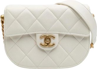 Chanel Pre-owned CC Quilted Lambskin Round Moon Messenger Flap - Femme - Pre-owned - Blanc - Taille: ONE Size