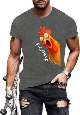 Generic T-shirt amusant pour homme, col rond imprim&eacute; coq - T-shirt d&eacute;contract&eacute; tendance v&ecirc;tements d&eacute;t&eacute; hauts basiques - pour les voyages, gris fonc&eacute;, L
