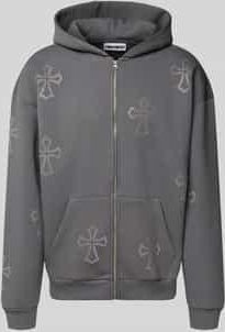 Review Sweatjacke mit Strasssteinbesatz und Kapuze