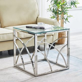 Ainpecca Beistelltisch für das Wohnzimmer, Schlafzimmer oder die Küche. Moderner Tisch. Perfekt für den Wohn-, ESS- oder Küchenbereich, aus Glas und Edelstahl 