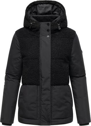 Marikoo Sheeta Veste polaire chaude pour femme Veste dhiver en peluche dans un m&eacute;lange de mat&eacute;riaux tendance avec capuche 16 XS &agrave; 3XL, Noir, M