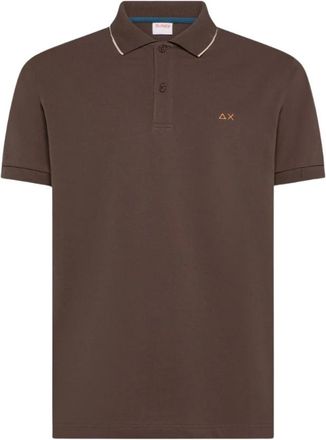 Sun 68 Homme, Tops, Brun, Taille: 3XL Polo Small Stripe On Collar S/S