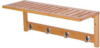 HOMCOM Porte-manteau mural penderie murale &eacute;tag&egrave;re 50L x 16l x 17,5H cm 4 pat&egrave;res kit fixation fourni bambou naturel