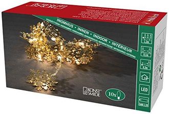 Konstsmide LED Dekolichterkette, goldfarbene Metallschneeflocken, 10 warm weiße Dioden, batteriebetrieben, Innen, transparentes Kabel, 3 x AA 1.5V (exkl.) - 3146