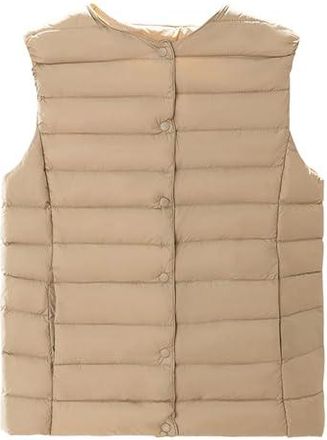Generic Gilet bouffant sans manches matelass&eacute; &agrave; col rond l&eacute;ger et rembourr&eacute; pour femme, kaki, XXL