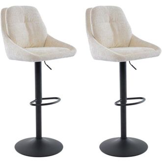 Vente-Unique Lot de 2 tabourets de bar en tissu textur&eacute; et m&eacute;tal noir - Hauteur r&eacute;glable - Cr&egrave;me - LARANZA