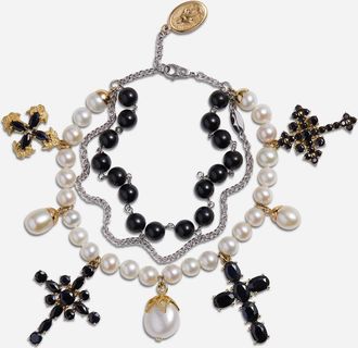 Dolce & Gabbana Yellow And White Gold Family Bracelet With Cblack Sapphire, Pearl And Black Jade Beads - Frau Armbänder Gold Metall Onesize