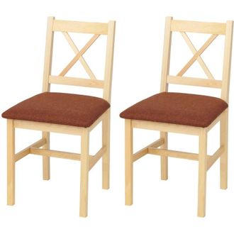 Hhg Lot de 2 chaises de salle &agrave; manger HHG-601, chaise avec dossier, chaise de cuisine, bois massif, tissu, style cottage, naturel, rembourrage terracotta