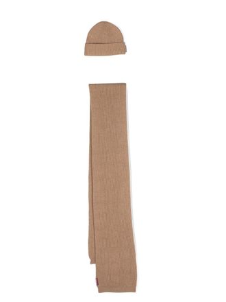 Dsquared2 Set aus Beanie und Schal in englischem Rippstrick - Nude