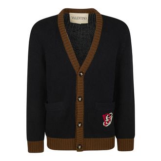 Valentino Garavani Homme, Pulls, Noir, Taille: S Cardigan en laine avec VG brod&eacute;