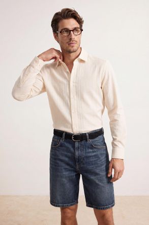 Trendyol MAN Herren Ecru Strukturiert Lang Regular Fit Hemden