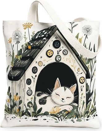 Generic Spring Devon Rex Cat Sac fourre-tout en toile pour faire du shopping 33 x 38,1 cm, sac d&eacute;picerie r&eacute;utilisable pour femme, mignon animal de compagnie, 