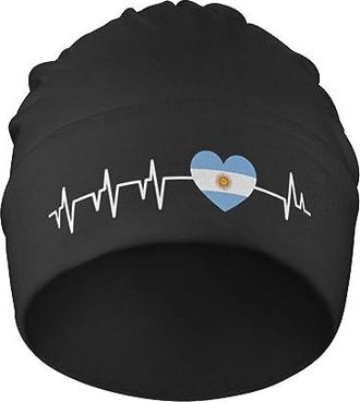 Generic Femme Homme Bonnets De Ski Coeur Dr&ocirc;le avec Drapeau Argentin Et Battements De Coeur Bonnet &Agrave; Revers Mode Bonnets Tricot&eacute; Chaud Bonnet dhiver pour Ski 